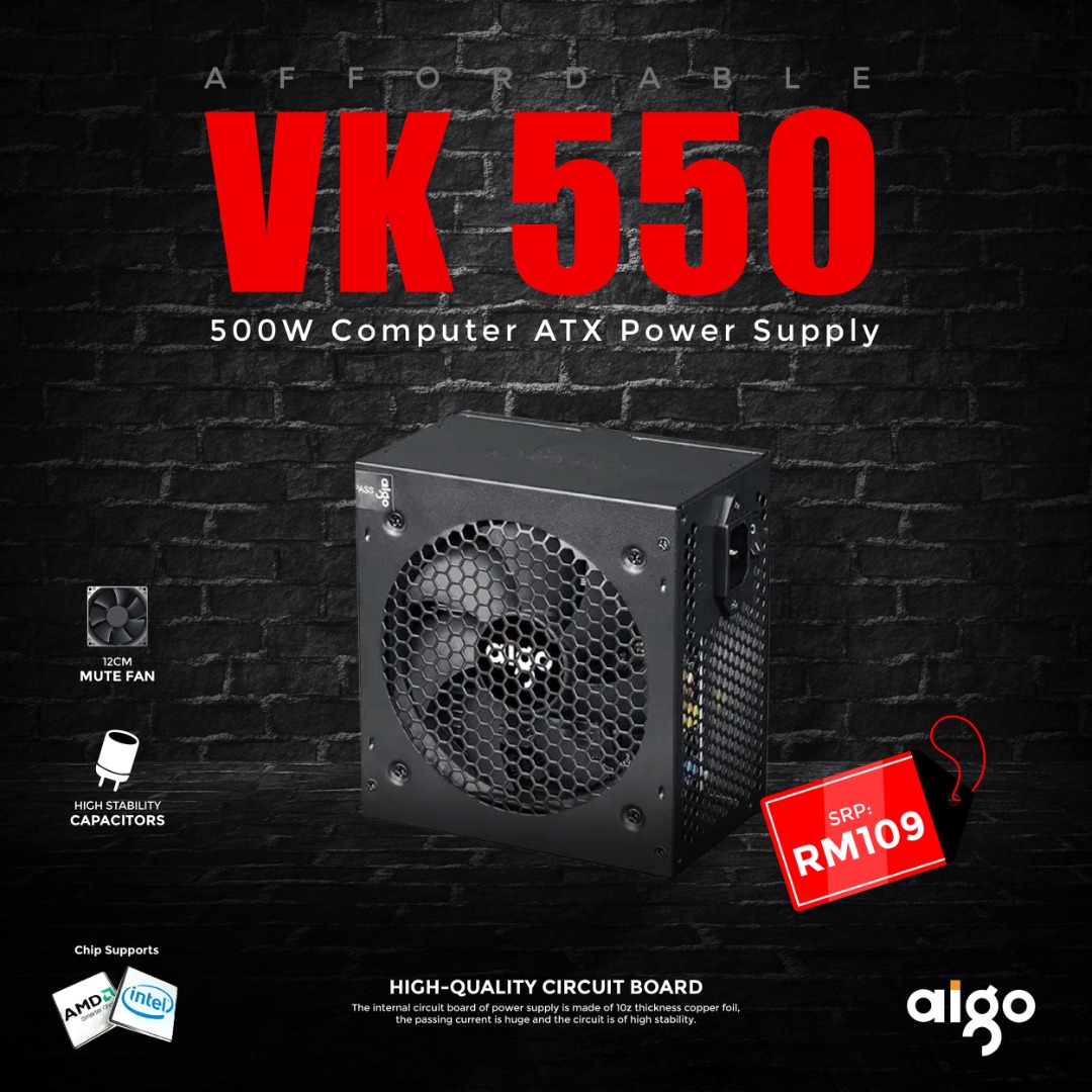 Aigo VK550 Black Cable Non-Modular Power Supply, Computers & Tech ...