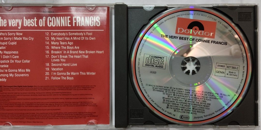 Cd the very best of connie francis made in w.germany. 1n, 興趣及遊戲, 音樂、樂器 ...