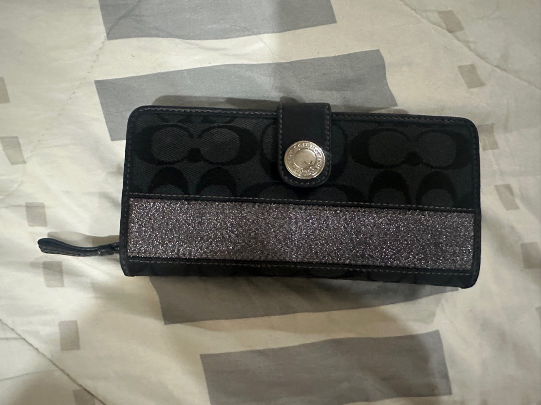 Coach Stripe Accordian Zip Around wallet in Black, Luxury, Bags ...