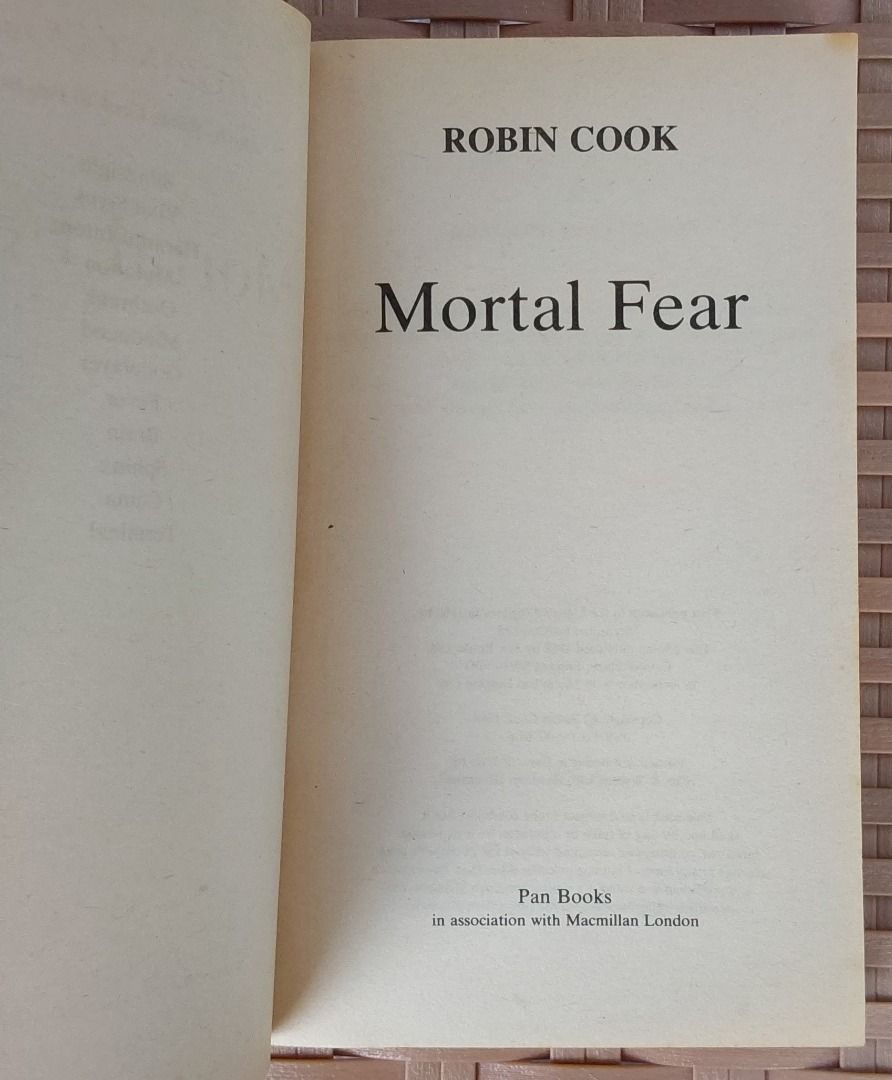 Mortal Fear by Robin Cook, 1988, (English/buku bahasa inggris), Buku ...