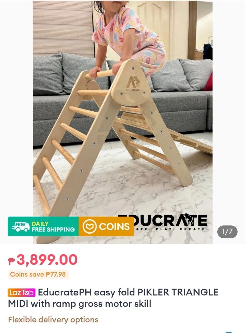 Pikler Triangle with Ramp for Kids, Babies & Kids, Infant Playtime on ...