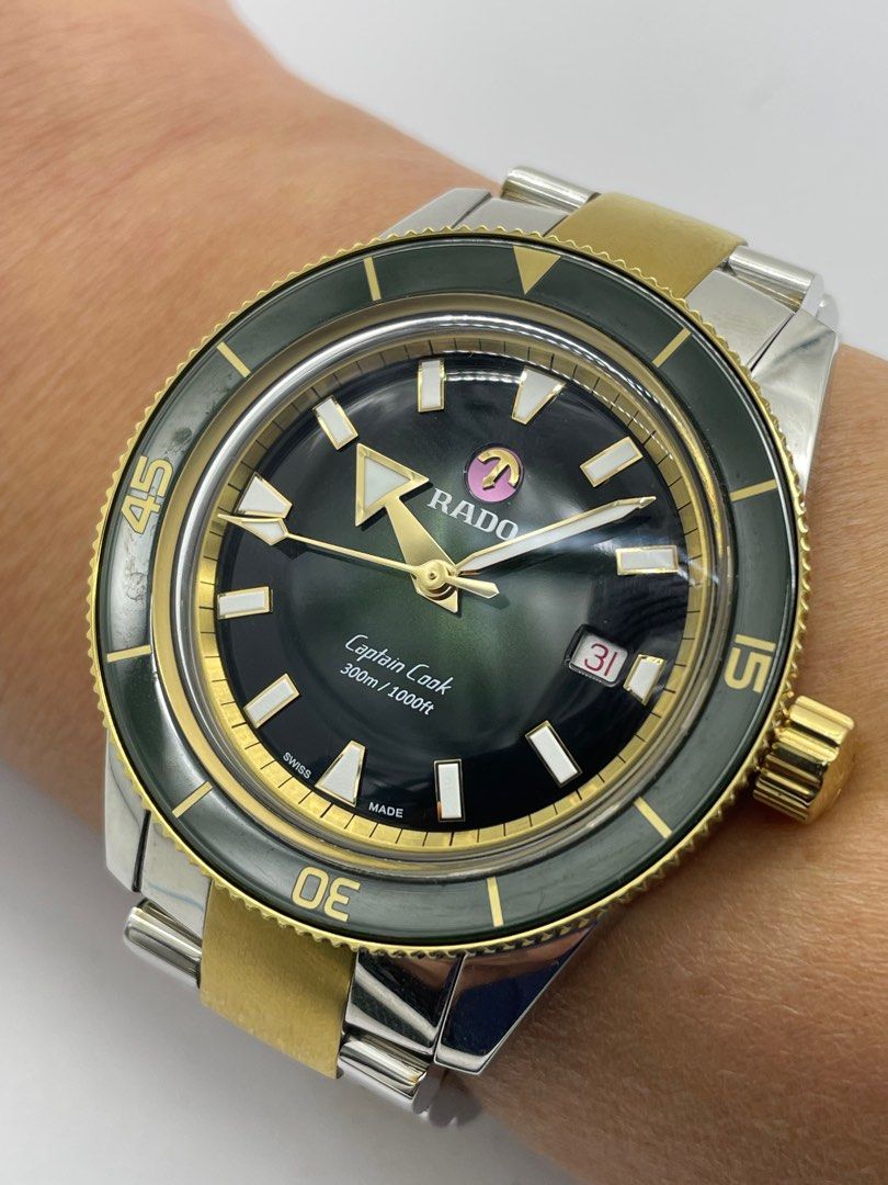 Rado Captain Cook 42mm Automatic Green Dial Watch, Men's Fashion ...