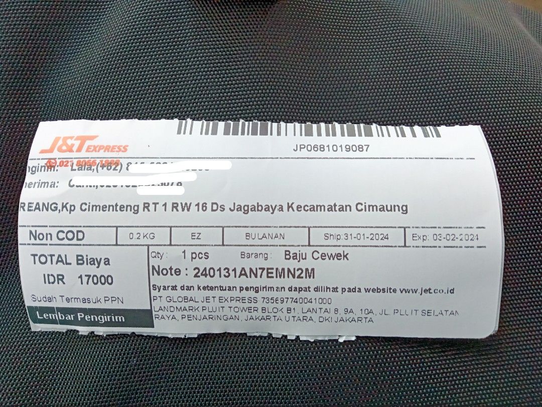 Resi Pengiriman JNT Express, Serba Serbi, Others di Carousell