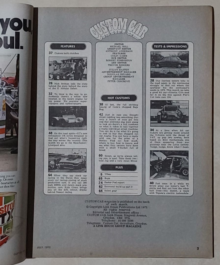 UK VINTAGE CAR MAGAZINE - CUSTOM CAR July 1972, Hot Rods/Fiat 124 ...