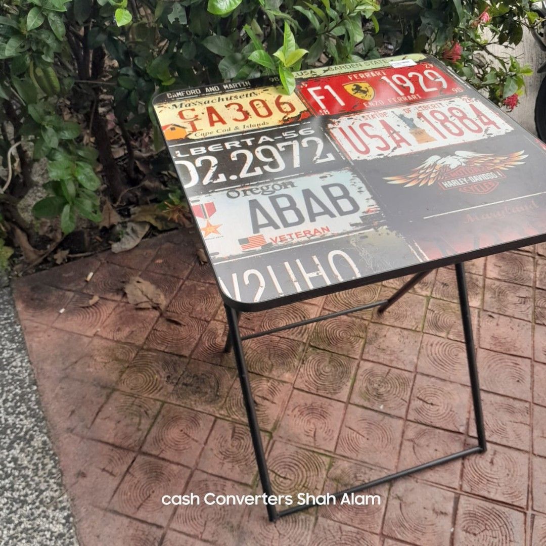 WOOD B587 60CM SQ TABLE X FOLD PLAQUE DESIGN, Furniture & Home Living ...