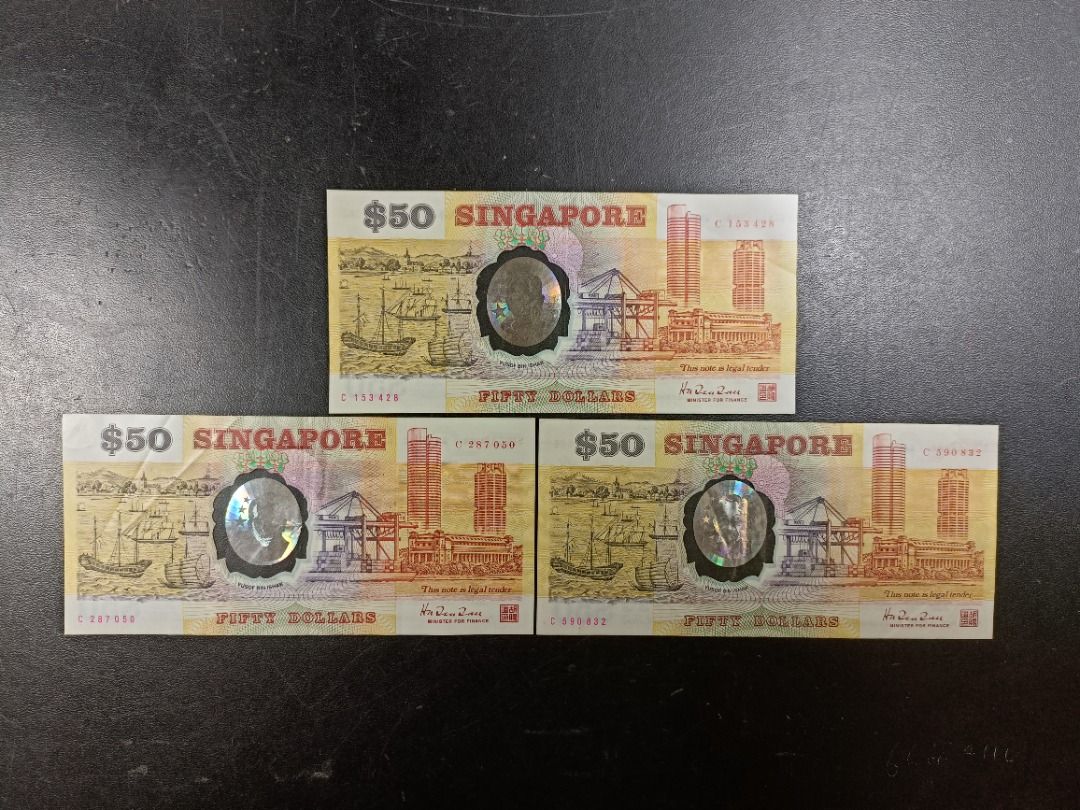 3 Old Singapore $50 Plastic Notes(Prefix C), Hobbies & Toys ...
