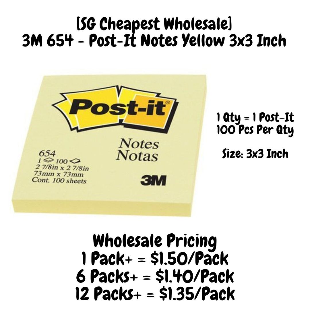 3M 654 - Post-It Notes Yellow 3x3 Inch (76mmX76mm), Hobbies & Toys ...