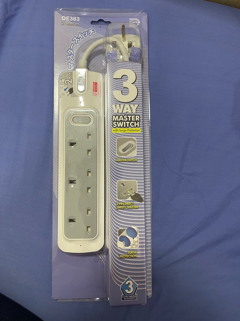 3-WAY SOCKET STRIP DE 363 2 METRES, TV & Home Appliances, Electrical ...