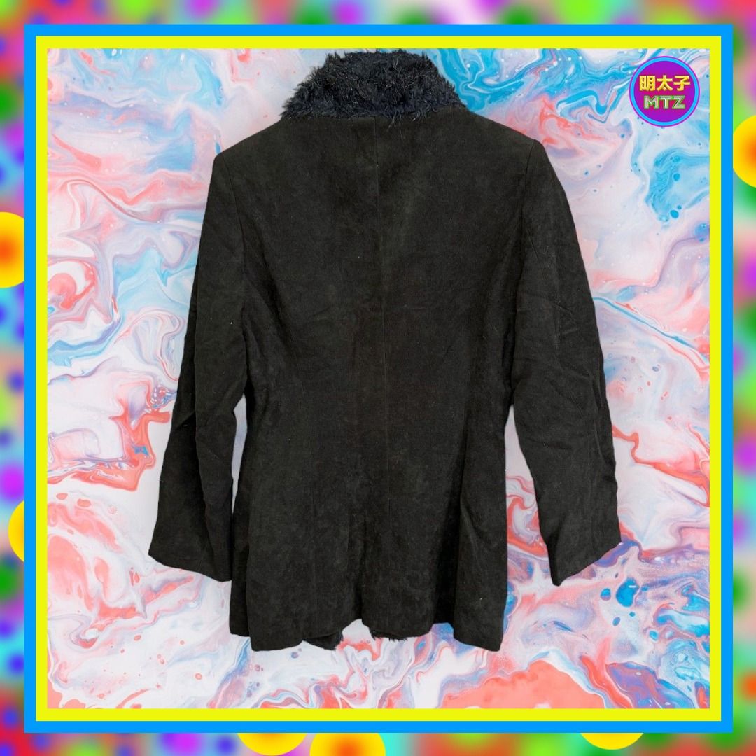 二手 STLU 黑色 絨布 拼接 鈎釦 合身 外套 大衣 G104 【明太子 古著應召站】, 她的時尚, 外套、夾克、大衣在旋轉拍賣