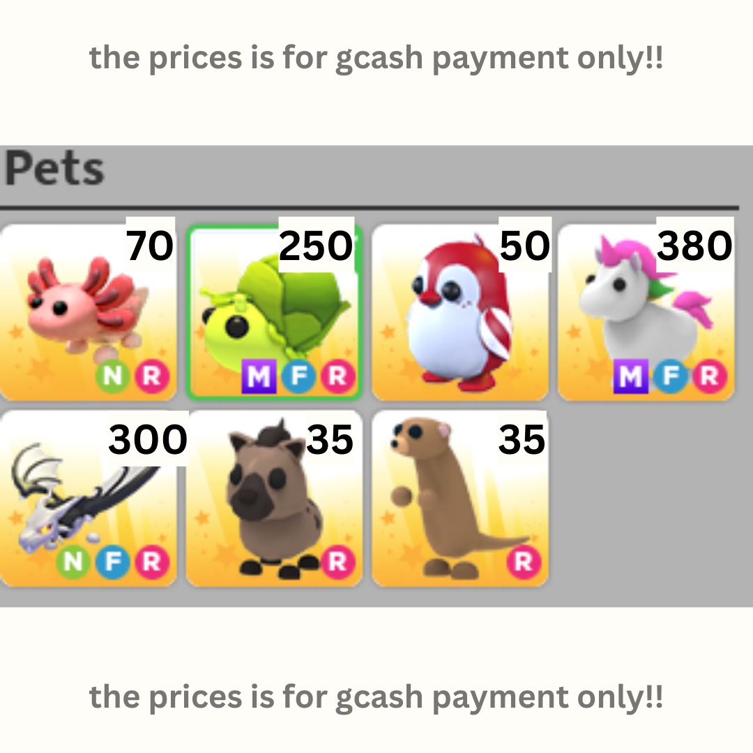 ADOPT ME PETS FOR SALE (PRICES INDICATED ON EACH PET), Video Gaming ...