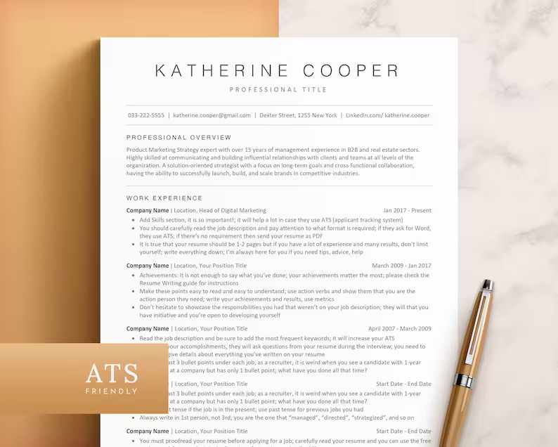 ATS 2024 Modern Minimalist Resume Template (Word, Pages, Google Docs), Computers & Tech, Office ...