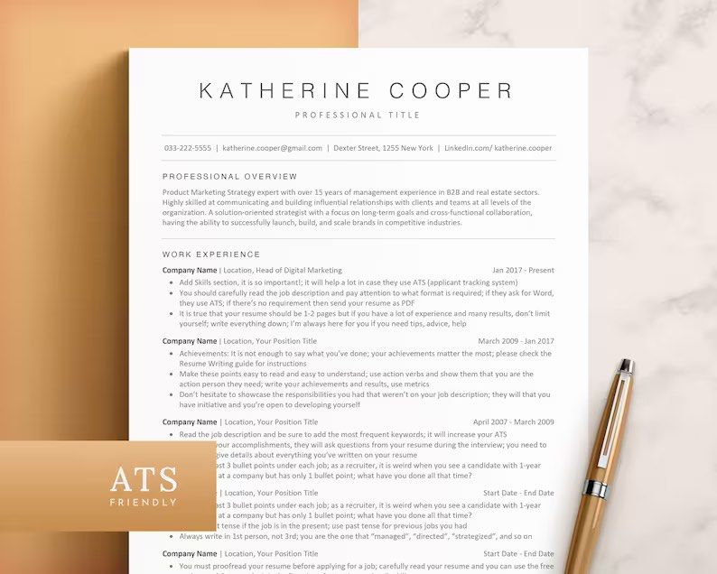 ATS 2024 Modern Minimalist Resume Template (Word, Pages, Google Docs ...