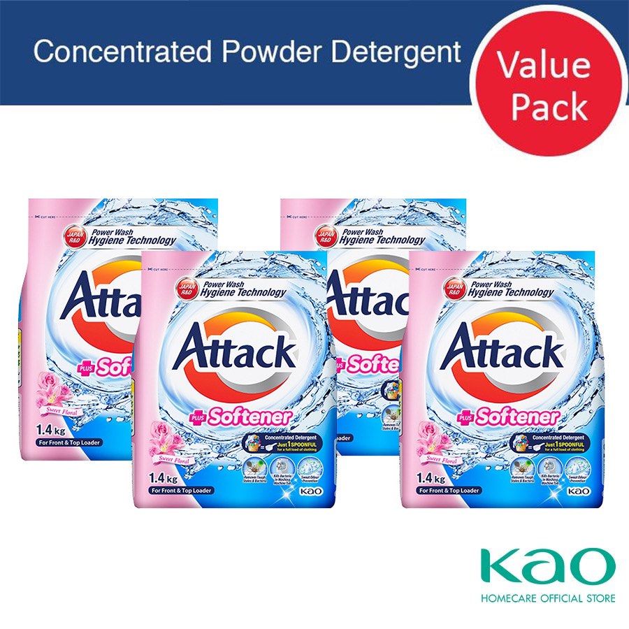 Attack Plus Softener (Sweet Floral) Powder Laundry Detergent 1.4Kg (Set Of 4), Furniture & Home ...