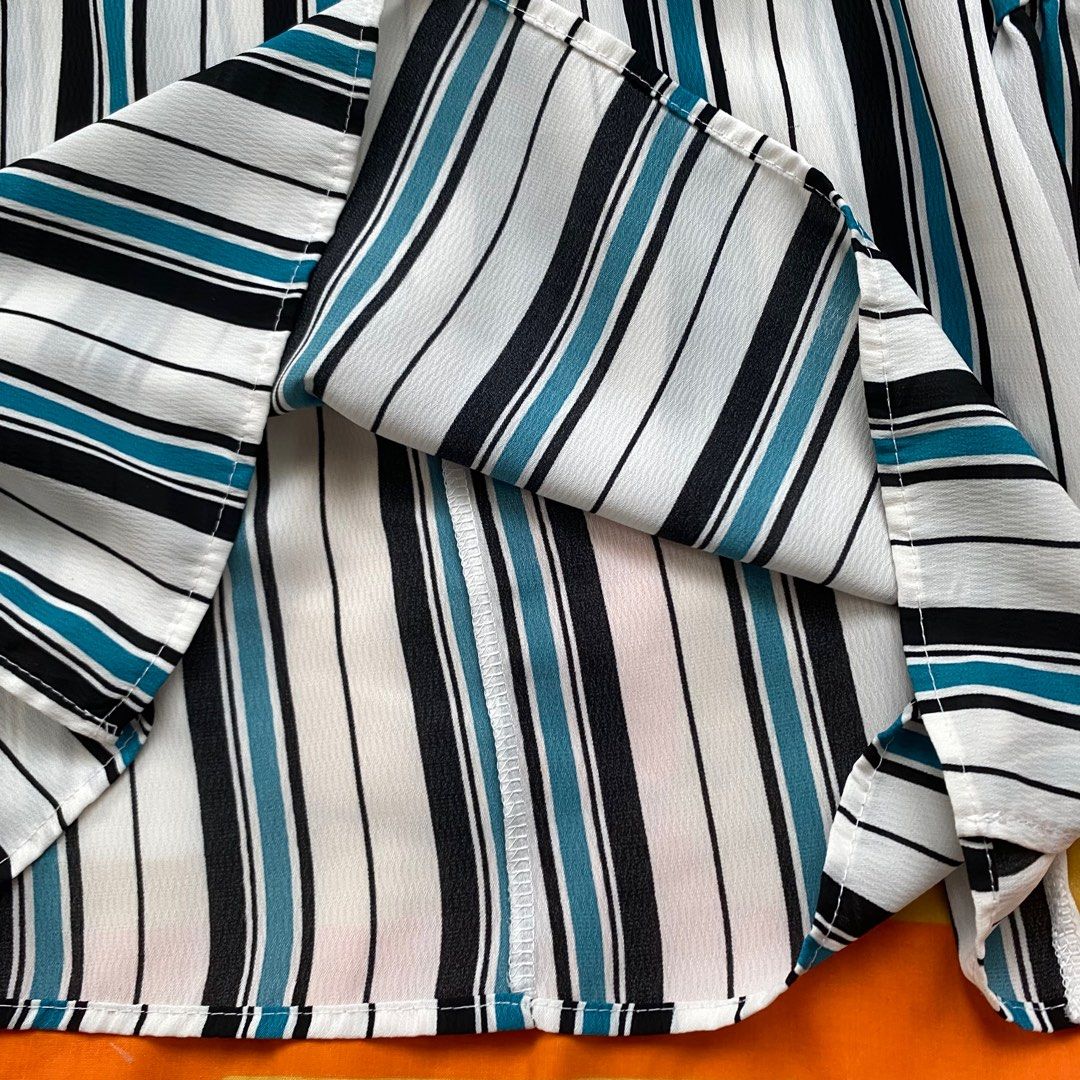 BAYO Blue & Black Vertical Striped Blouse, Women's Fashion, Tops ...