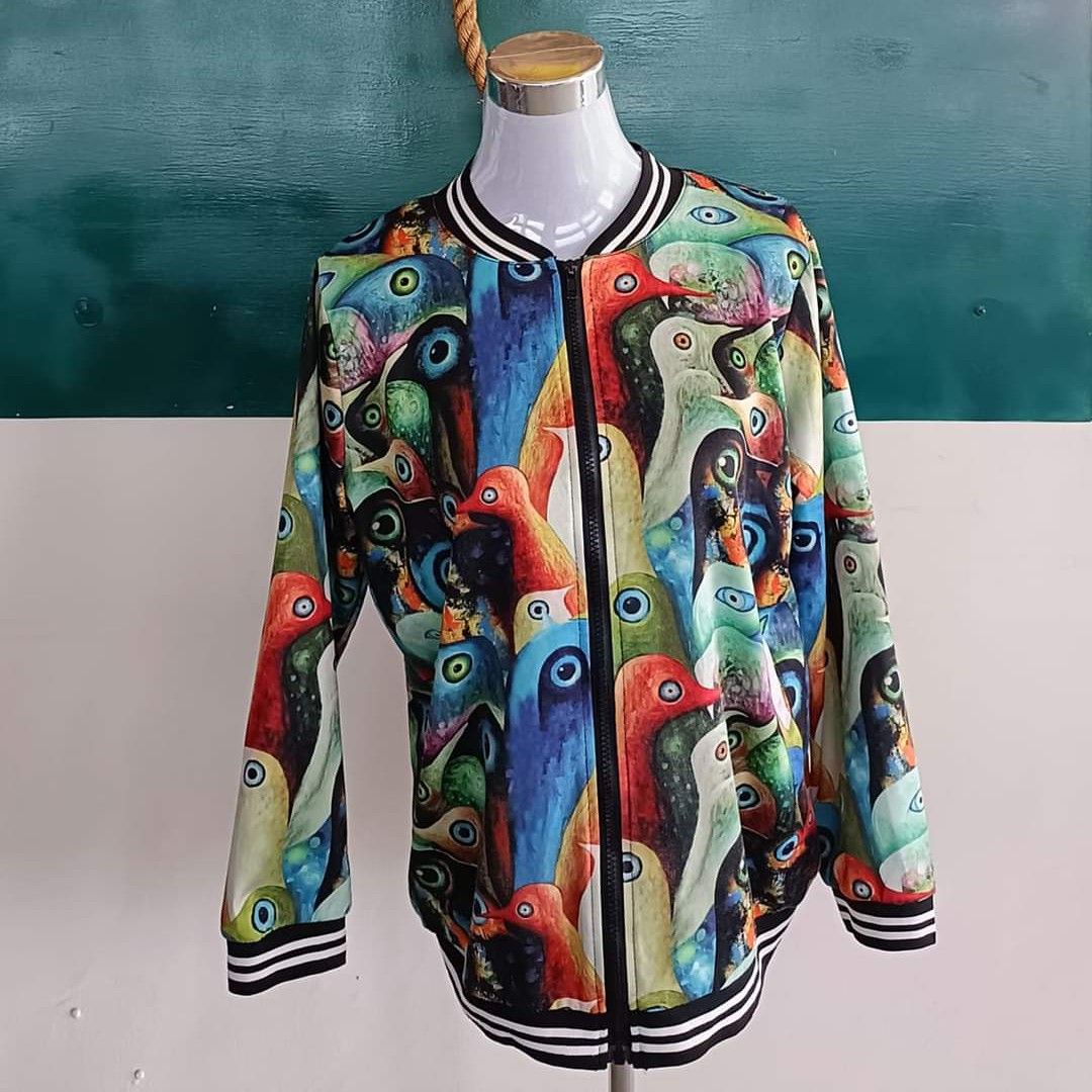 Birds Painting AOP Bomber Jacket w/ Zipper, Women's Fashion, Coats ...