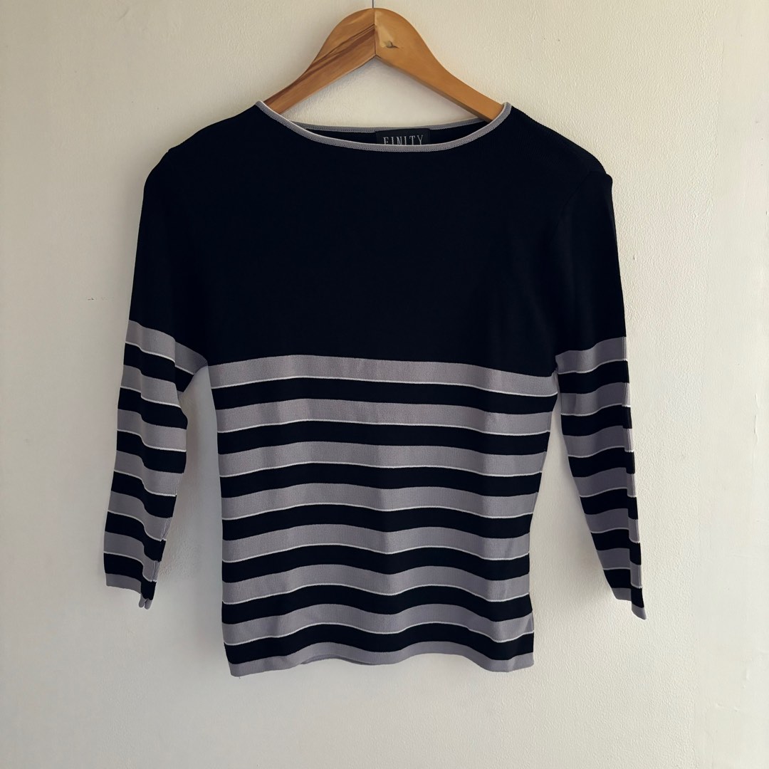 [Finity] Black Knitted Longsleeves, Women's Fashion, Tops, Longsleeves ...
