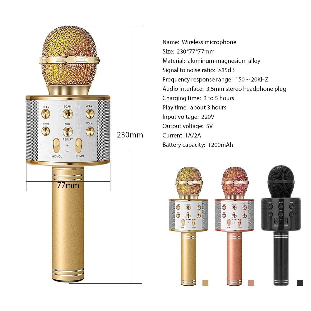 Bluetooth Wireless Condenser 3 in 1 Karaoke Microphone Player Mic ...