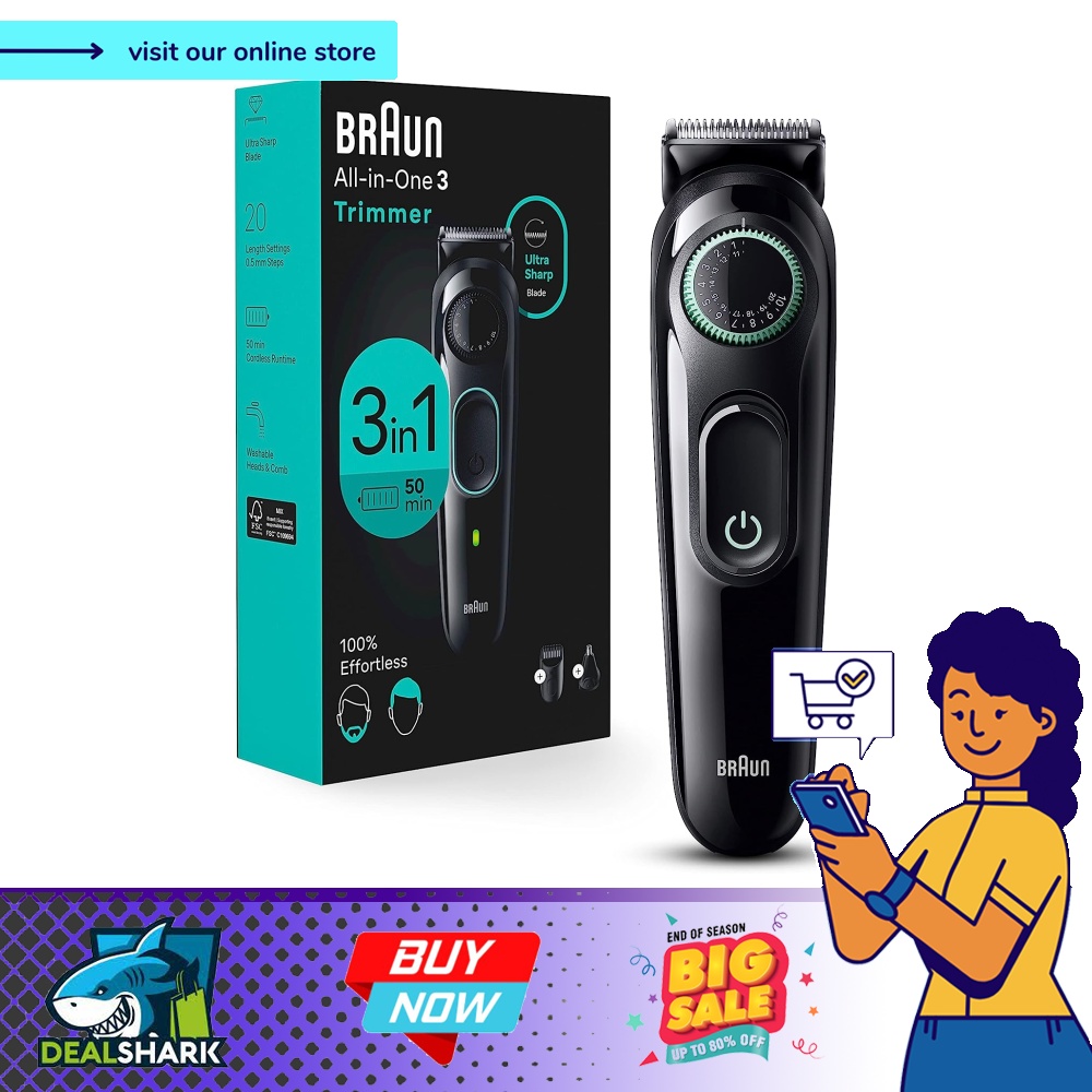 Braun All-in-One Style Kit Series 3 3430, 3-in-1 Trimmer for Men with ...
