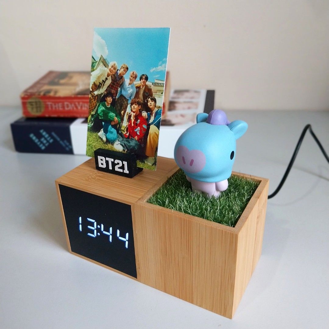 BT21 Cute Baby LED Digital Desk Clock MANG Royche Wooden Bamboo ...