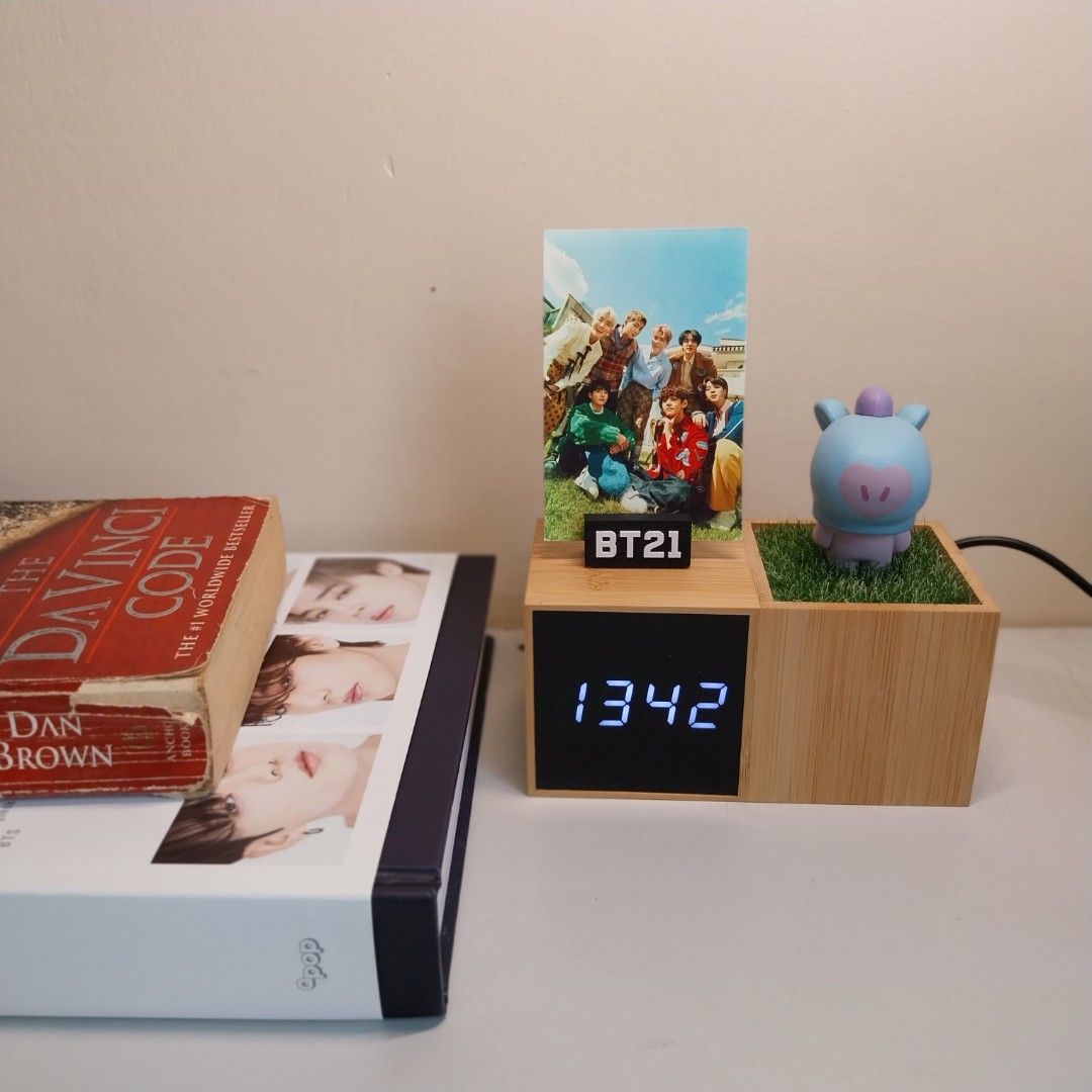 BT21 Cute Baby LED Digital Desk Clock MANG Royche Wooden Bamboo ...