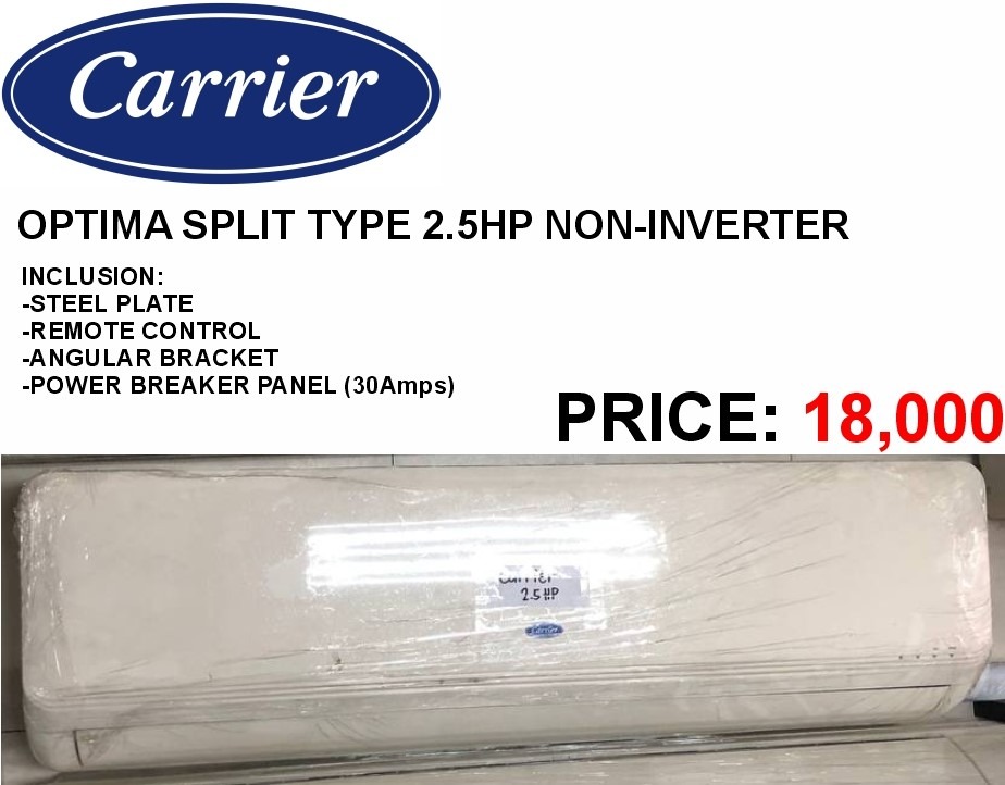 CARRIER AIRCON OPTIMA SPLIT TYPE 2.5HP NON INVERTER WITH COMPRESSOR, TV ...