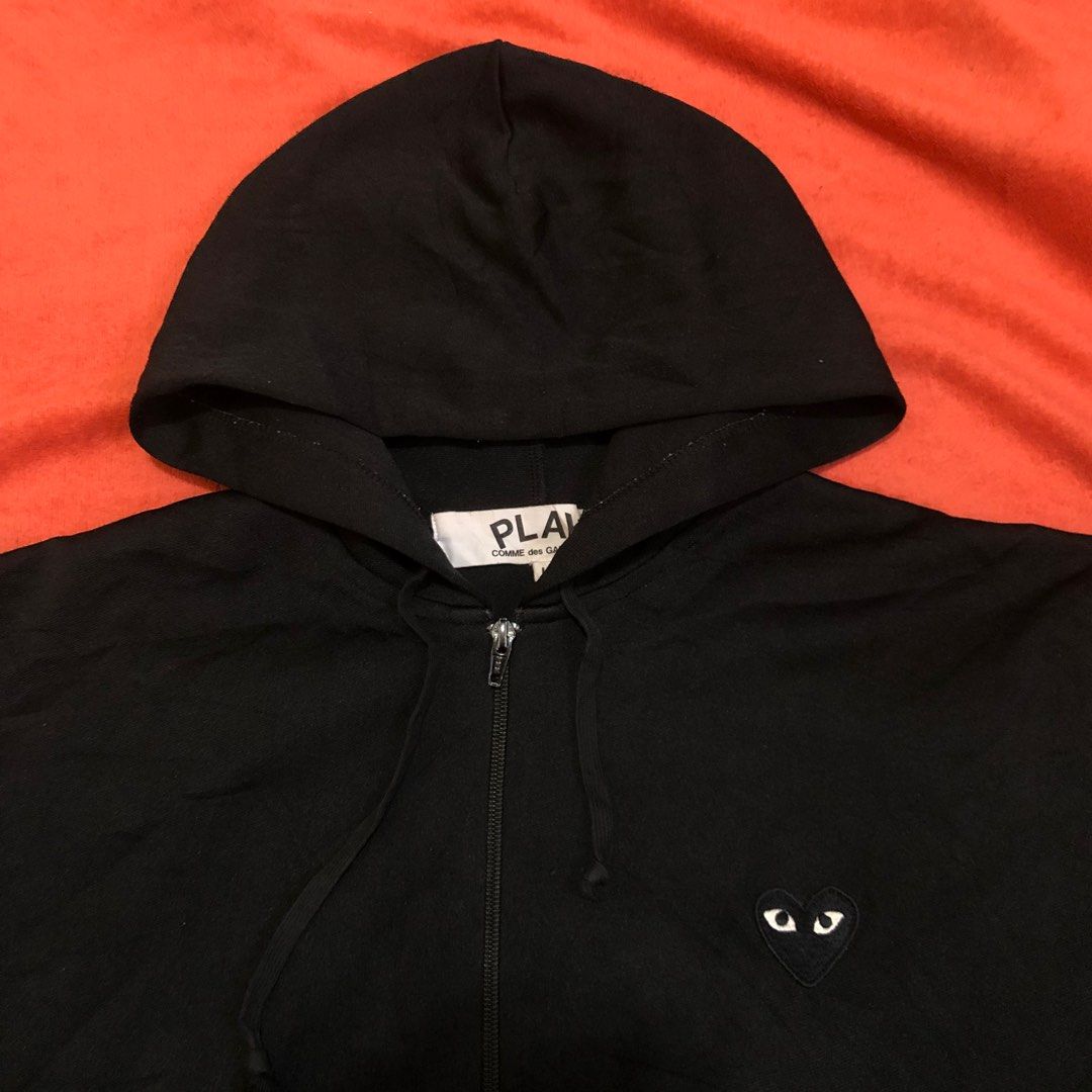 CDG Play black logo zip up hoodie, Men's Fashion, Coats, Jackets and ...