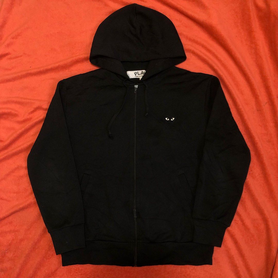 CDG Play black logo zip up hoodie, Men's Fashion, Coats, Jackets and ...