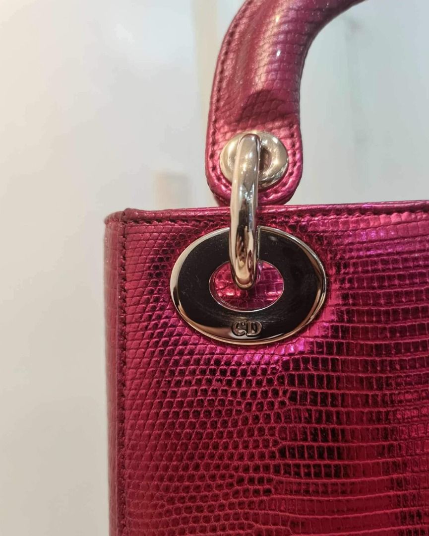 CHRISTIAN DIOR Magenta Lizard Mini Lady Dior in SHW, Luxury, Bags ...