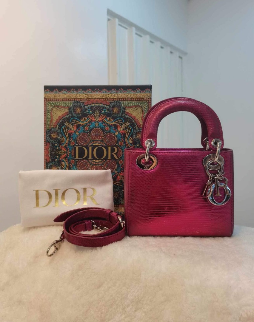 CHRISTIAN DIOR Magenta Lizard Mini Lady Dior in SHW, Luxury, Bags ...