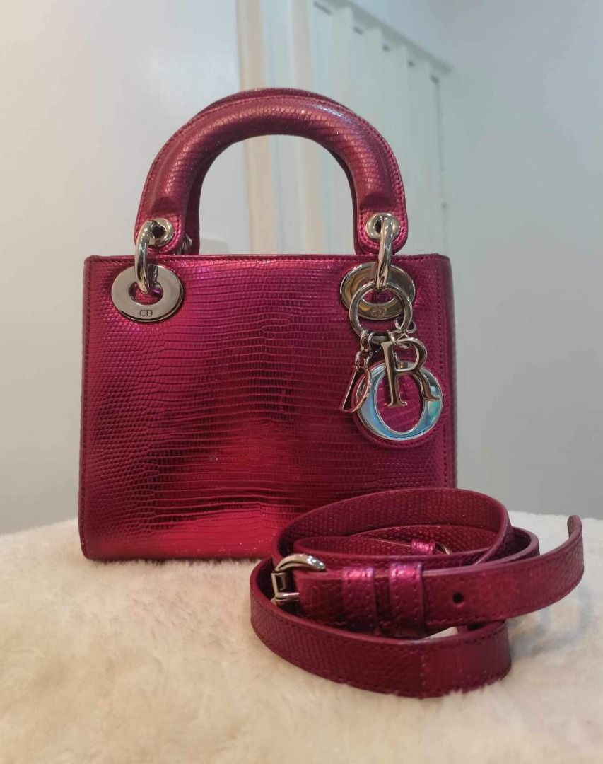 CHRISTIAN DIOR Magenta Lizard Mini Lady Dior in SHW, Luxury, Bags ...