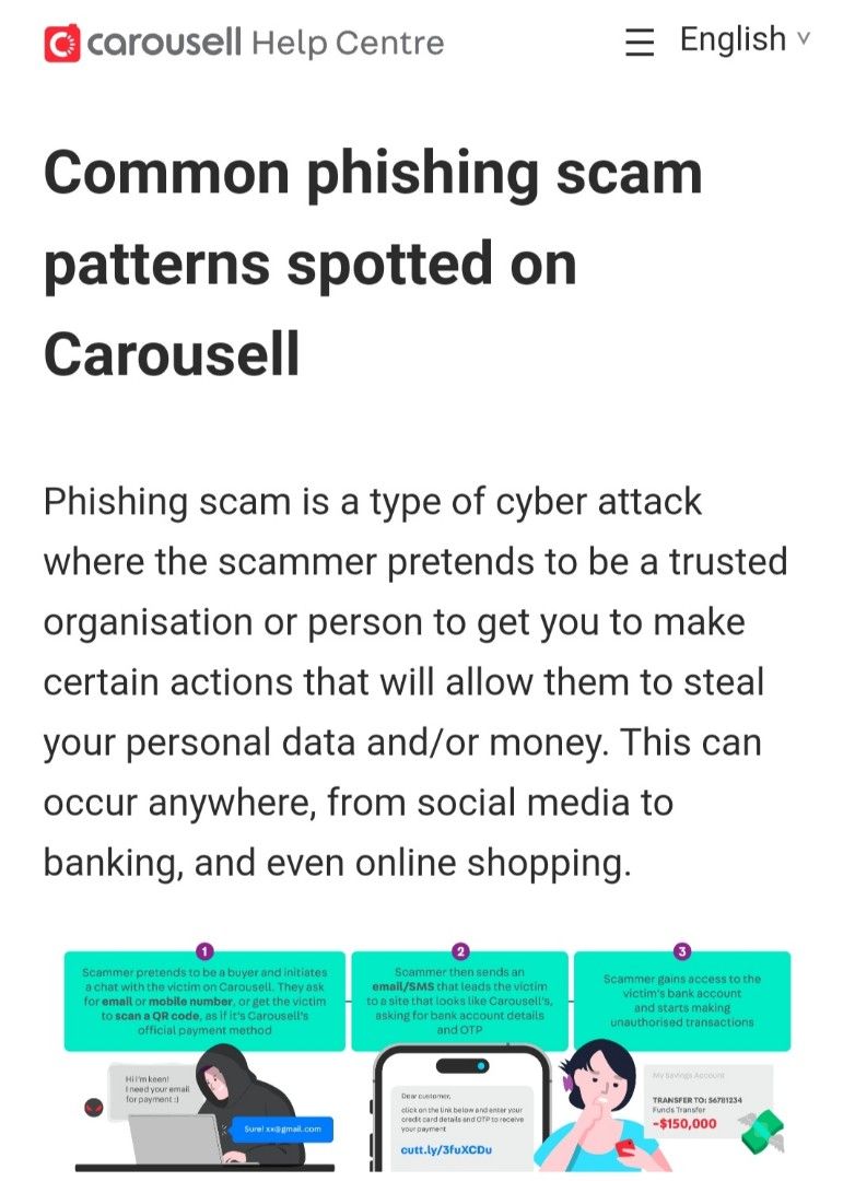 COMMON PHISHING SCAM™ PATTERNS ON CAROUSELL®, Announcements on Carousell