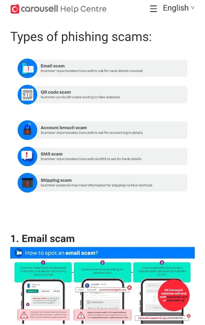 COMMON PHISHING SCAM™ PATTERNS ON CAROUSELL®, Announcements on Carousell