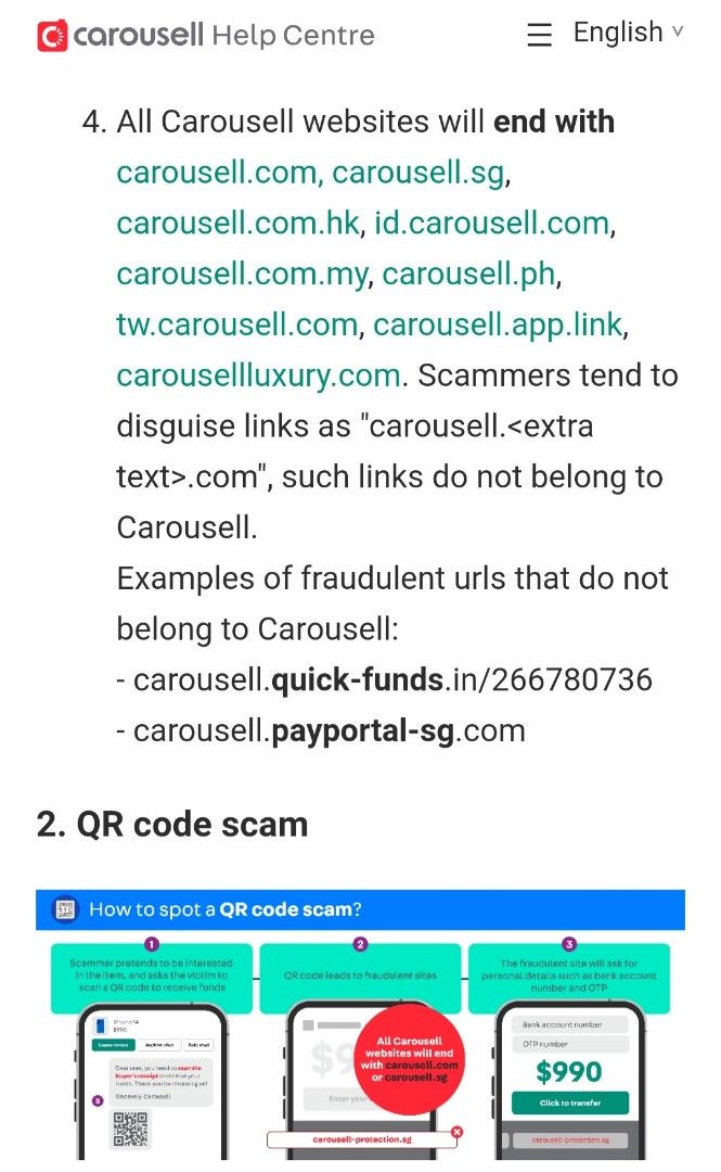 COMMON PHISHING SCAM™ PATTERNS ON CAROUSELL®, Announcements on Carousell