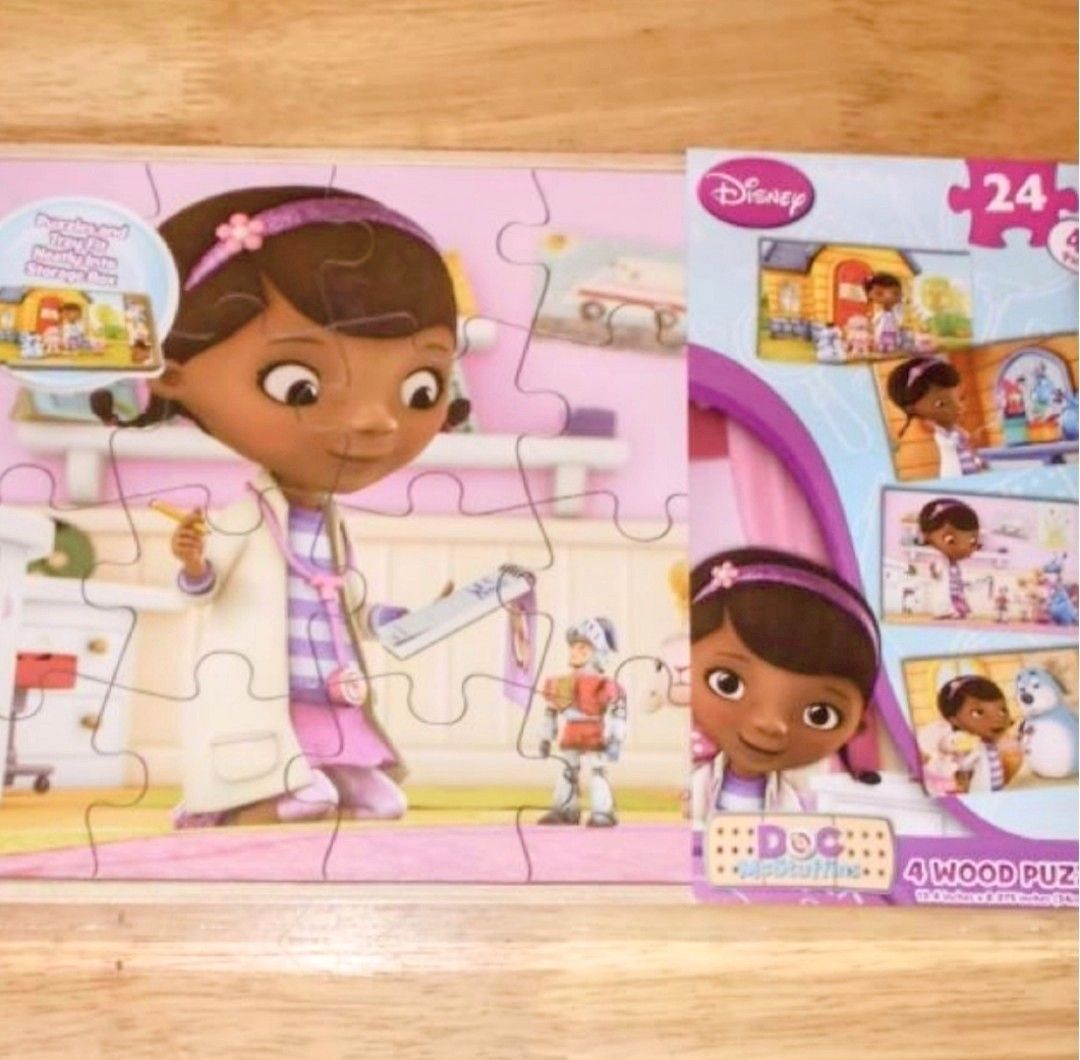 Doc McStuffins 4-in-1 wooden puzzles with wooden casing, Babies & Kids ...