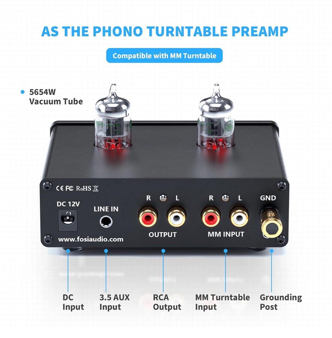 Fosi Audio Box X4 Phono Preamp with JAN 5654W Vacuum Tubes for MM ...