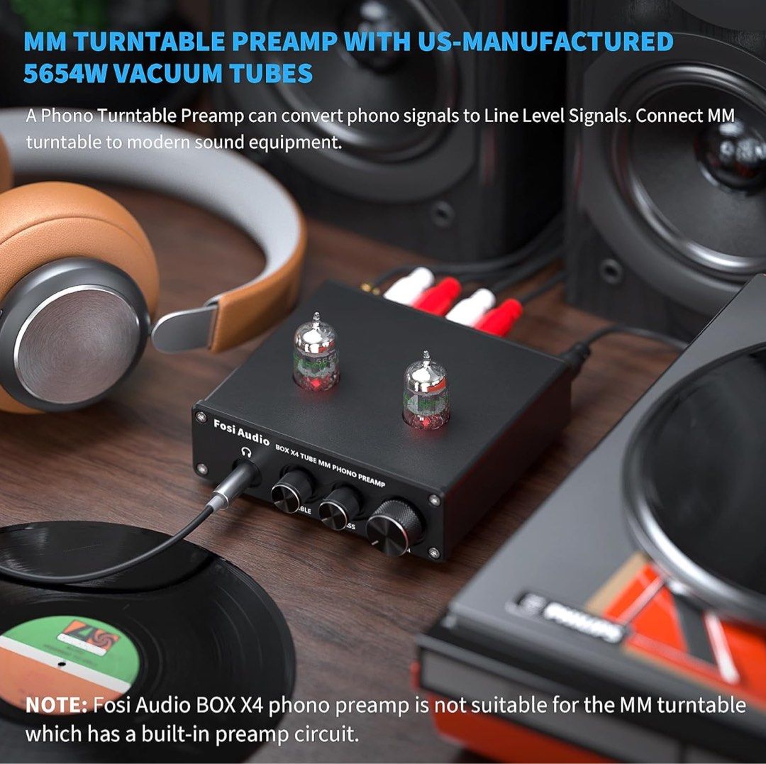 Fosi Audio Box X4 Phono Preamp with JAN 5654W Vacuum Tubes for MM ...