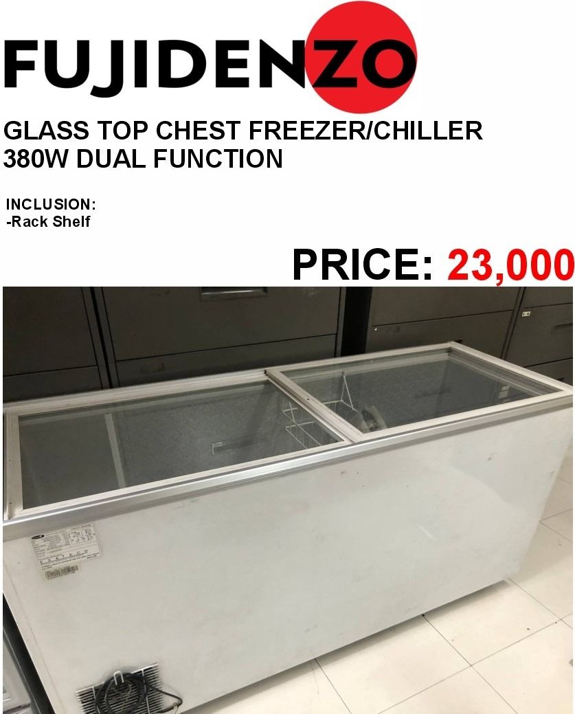 FUJIDENZO FREEZER/CHILLER GLASS TOP CHEST 380W DUAL FUNCTION, TV & Home Appliances, Kitchen ...