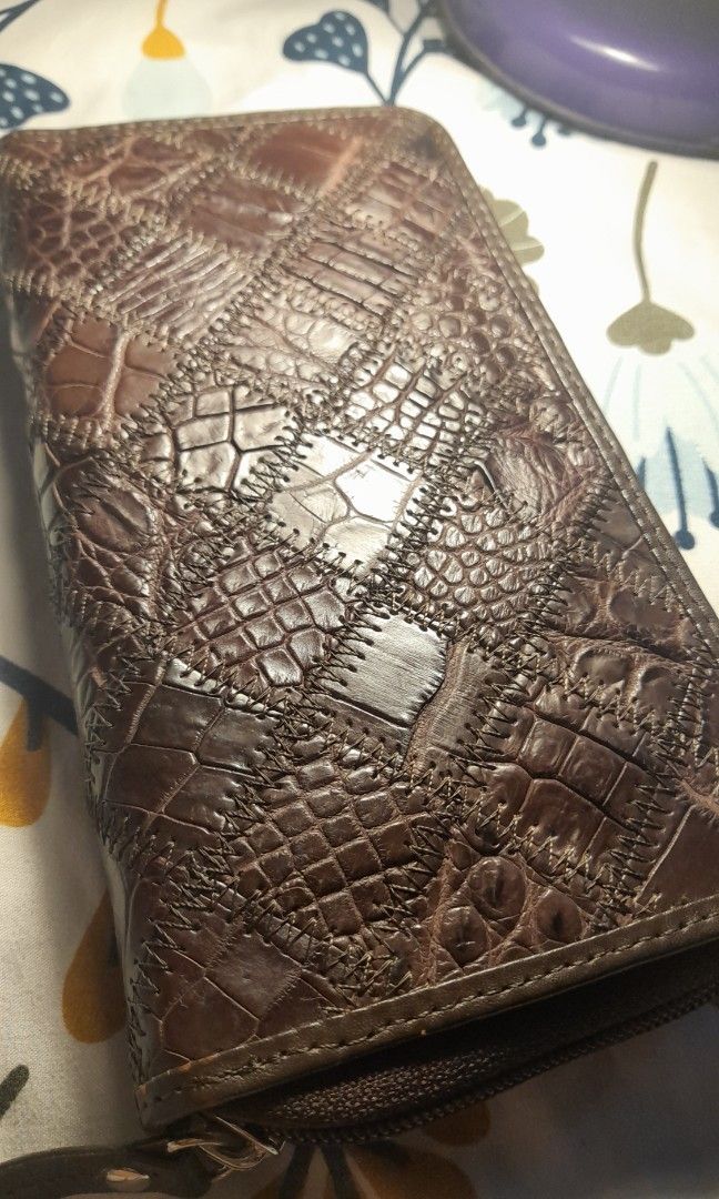 Genuine Crocodile Leather Patchwork Long Wallet, Women's Fashion, Bags ...