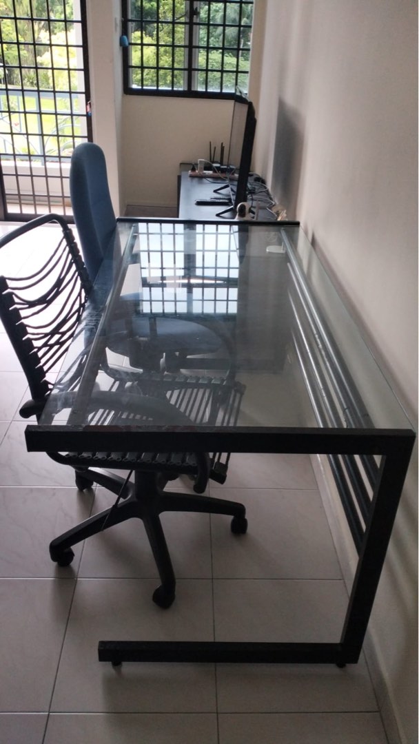 Glass study table., Furniture & Home Living, Furniture, Tables & Sets ...