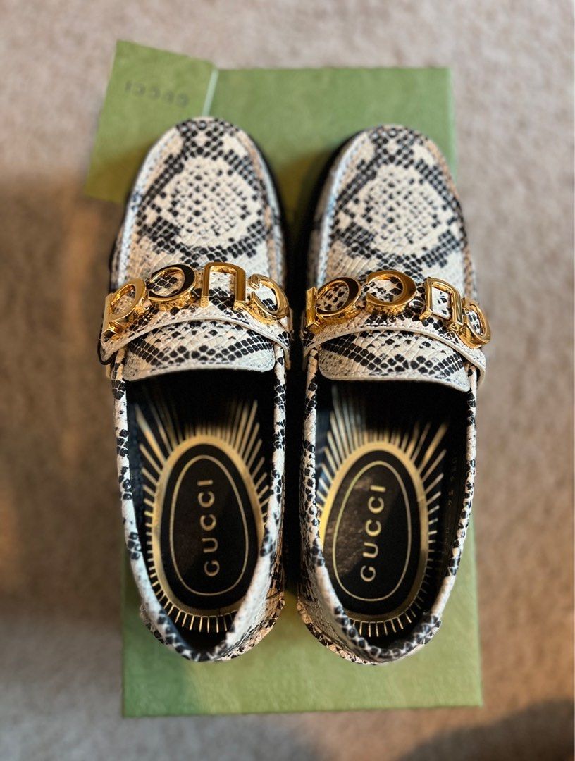 Gucci Python Print Logo Loafers, Women's Fashion, Footwear, Loafers on ...