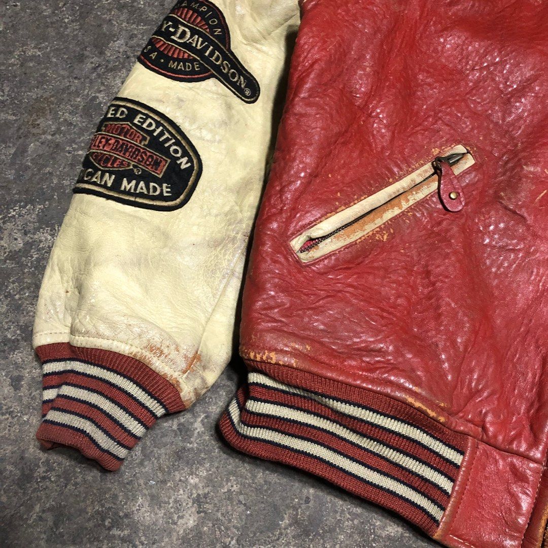 Harley davidson leather varsity jacket, Women's Fashion, Coats, Jackets ...