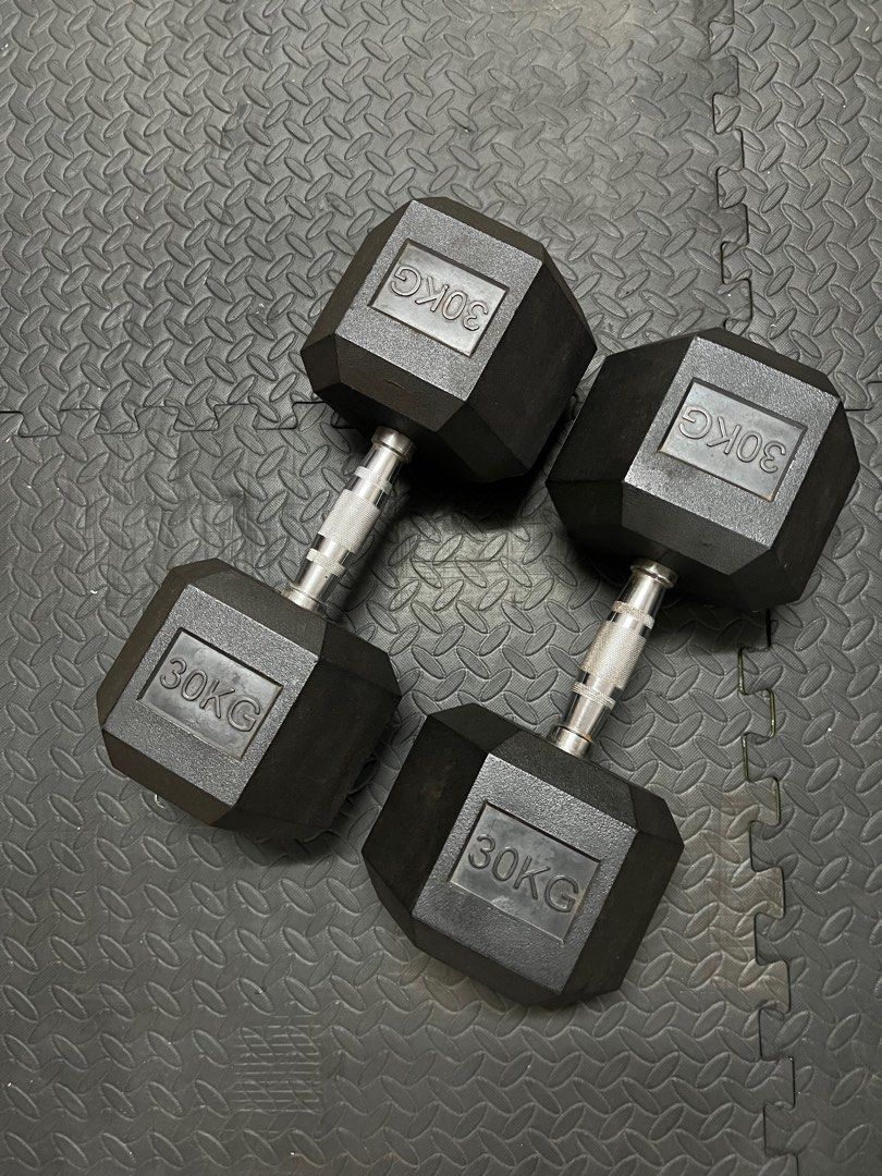 Hex Dumbbell Pair (30kg/66lbs), Sports Equipment, Exercise & Fitness ...