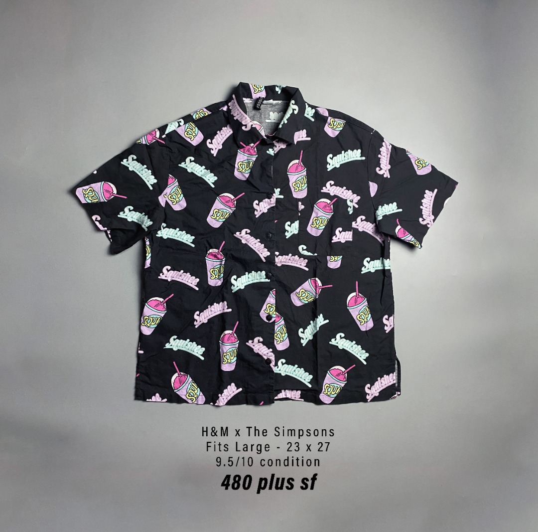 H&M x The Simpsons Button Polo Oversized, Men's Fashion, Tops & Sets ...