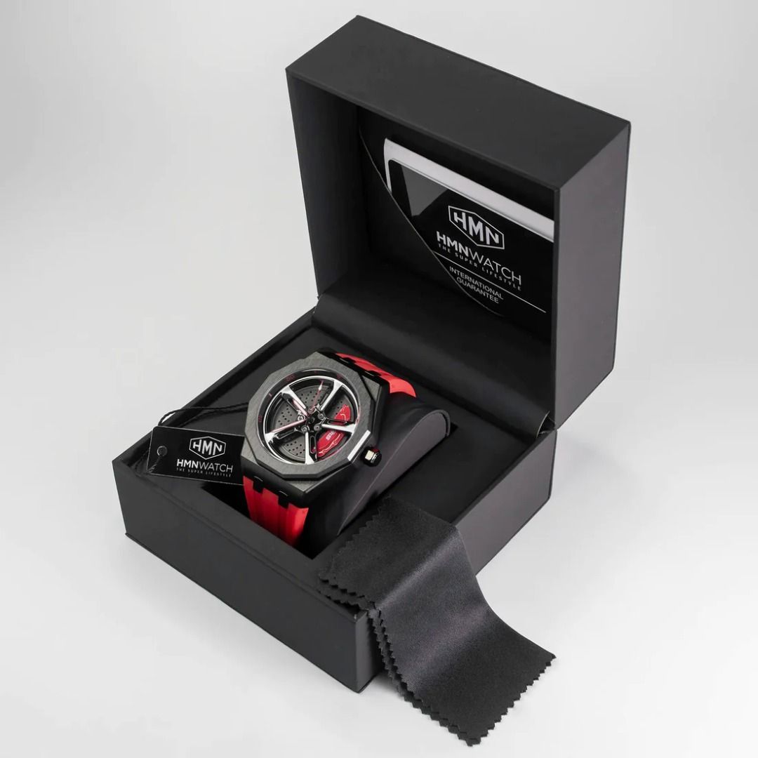 HMN Bavaria RS7 Limited Edition Red Strap Car Wheel Spinning Watch, Men ...