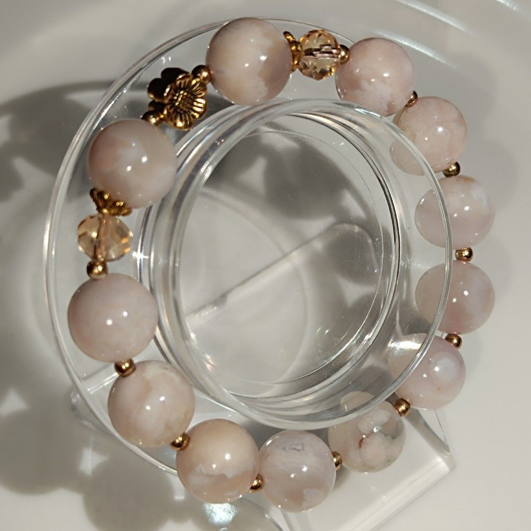 HQ PINK SAKURA FLOWER BLOSSOM AGATE NATURAL STONE CRYSTAL BRACELET ...