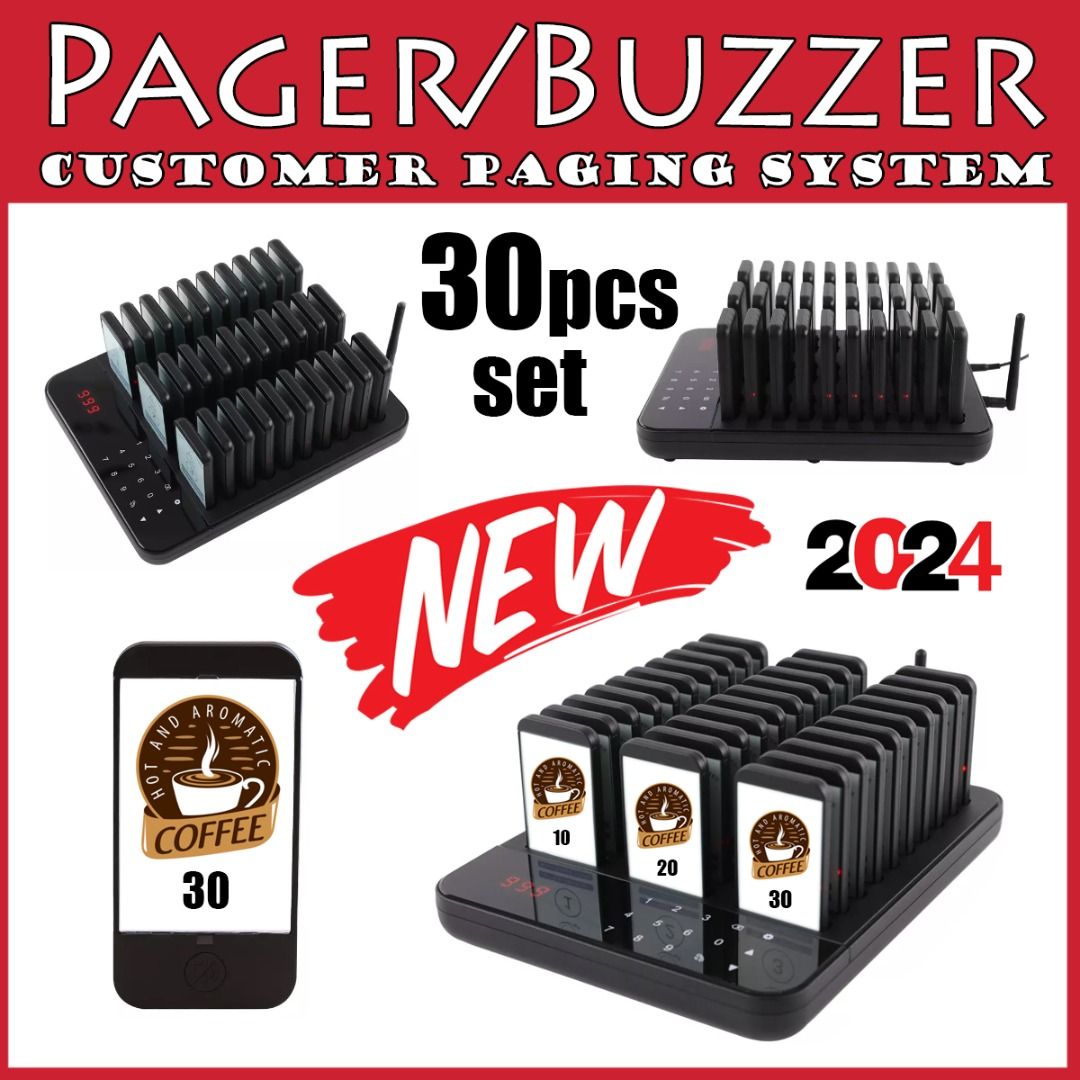 Huge 30pcs Pager Buzzer set Big Giant set Paging System Hawker Centre ...