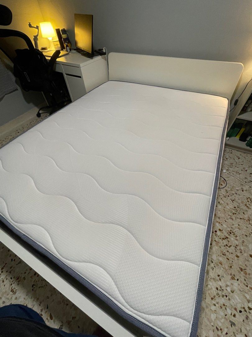 IKEA Askvoll bed frame and Zinus Spring Mattress (Queen size), Furniture & Home Living ...