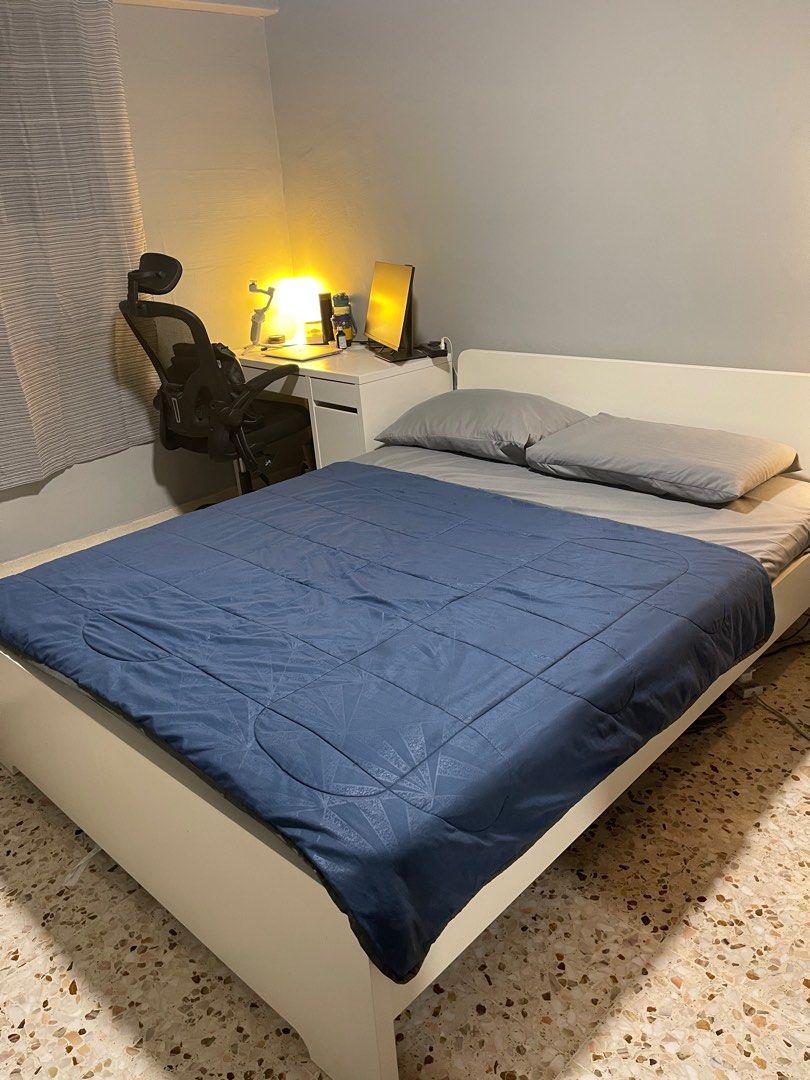 IKEA Askvoll bed frame and Zinus Spring Mattress (Queen size), Furniture & Home Living ...