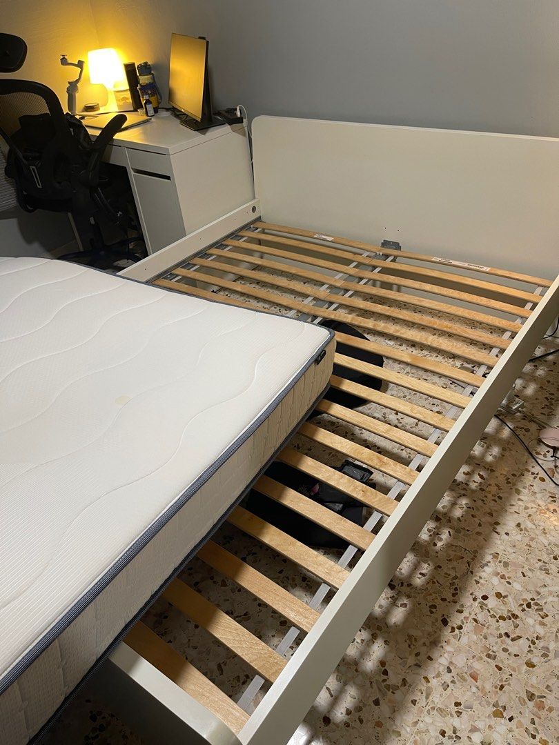 IKEA Askvoll bed frame and Zinus Spring Mattress (Queen size), Furniture & Home Living ...