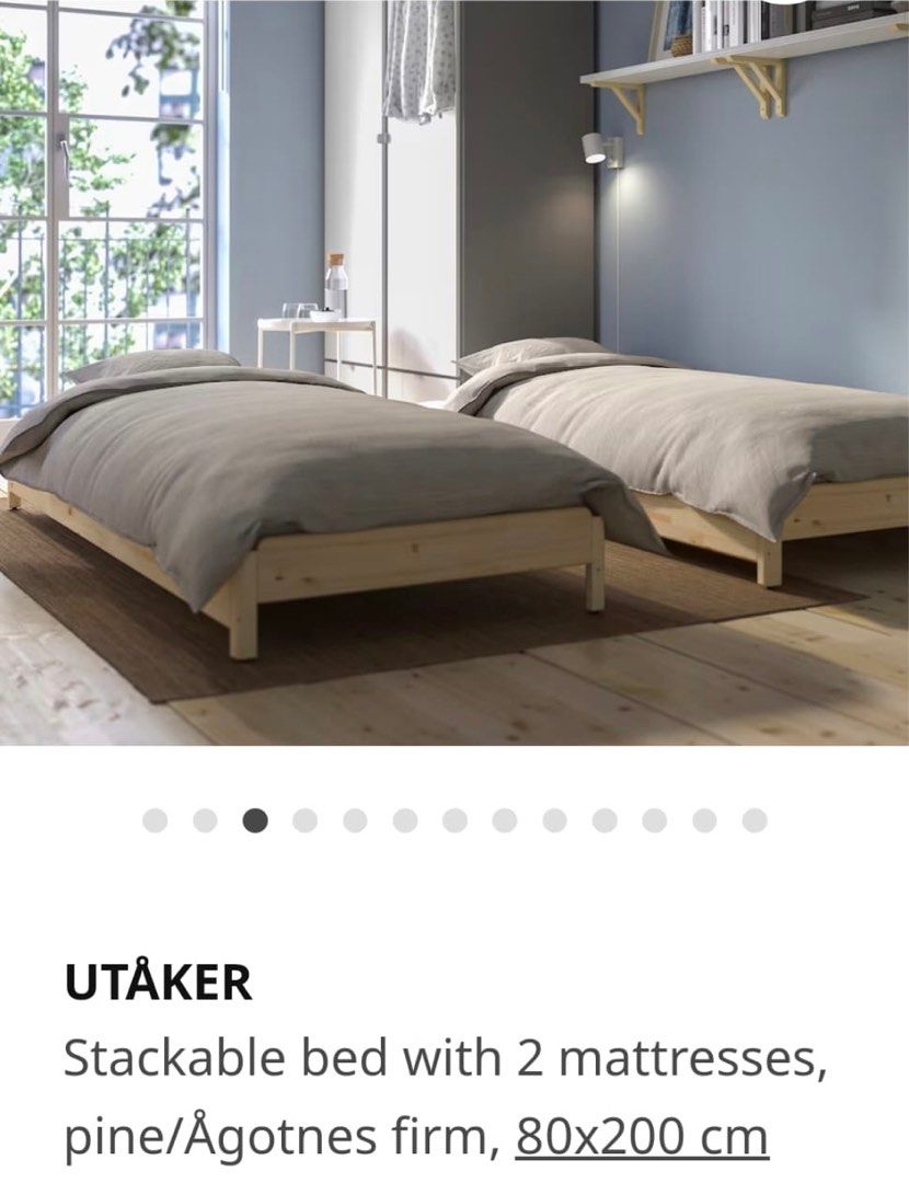 IKEA Utacker stackable single bed, Furniture & Home Living, Furniture ...